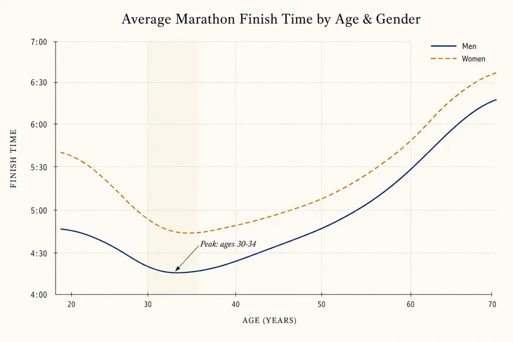 Average Marathon Time by Age and Gender — US Marathon Data | RunDida